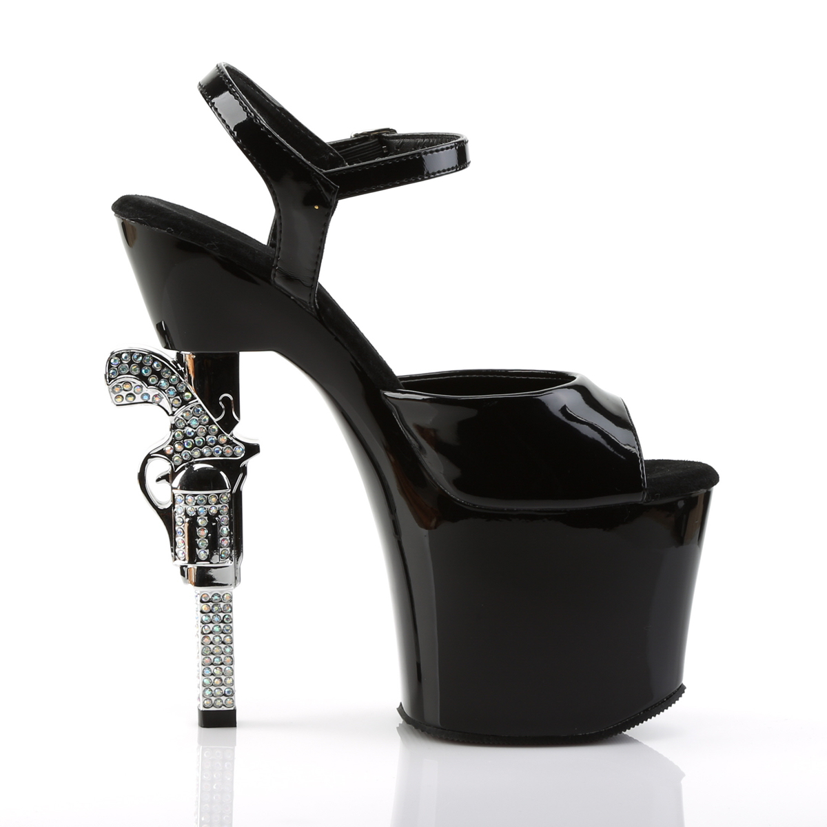 REVOLVER-709 Pleaser high heels platform sandal black patent gun heel ...